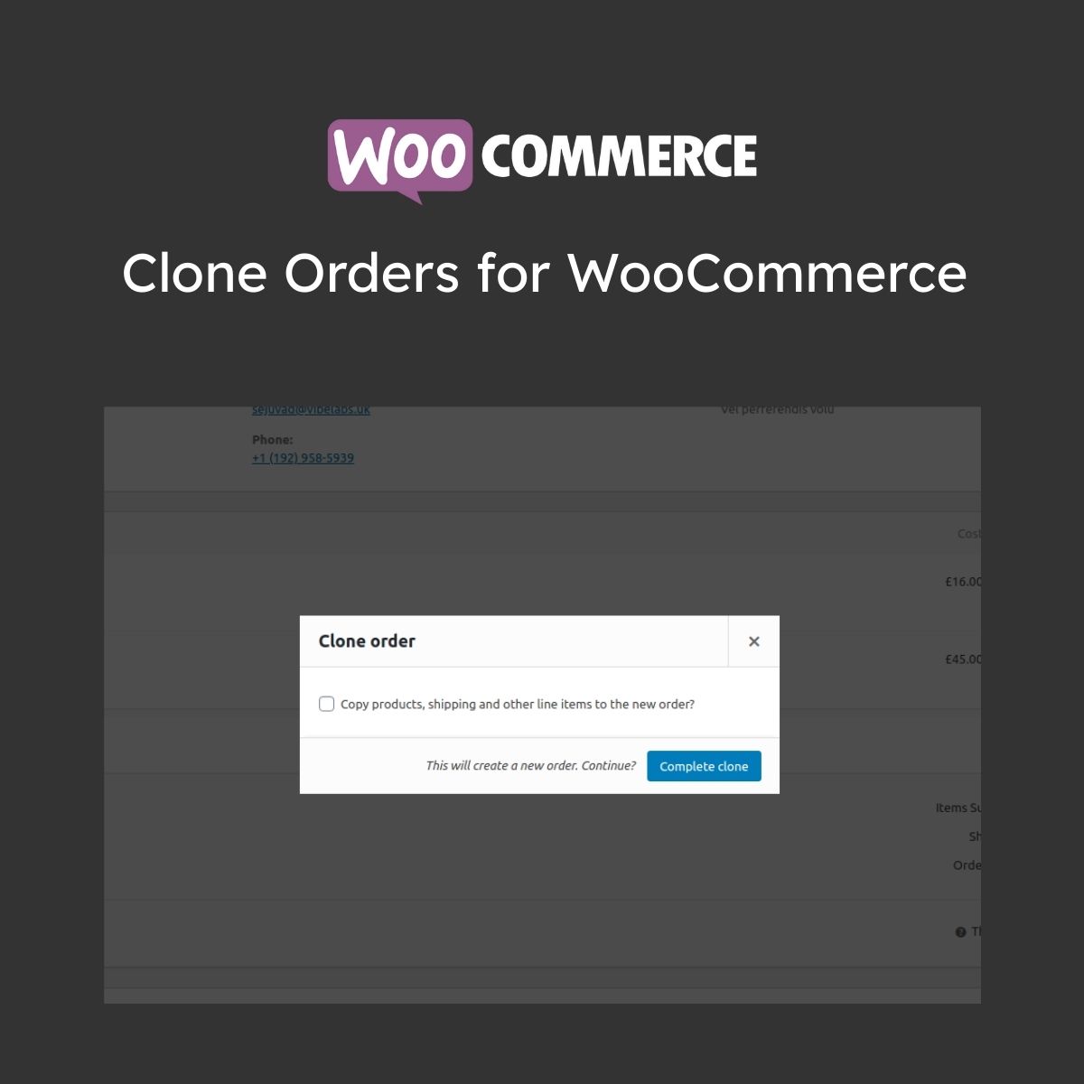 Clone Orders for WooCommerce $4.49 (91% Off) | PluginTheme.net